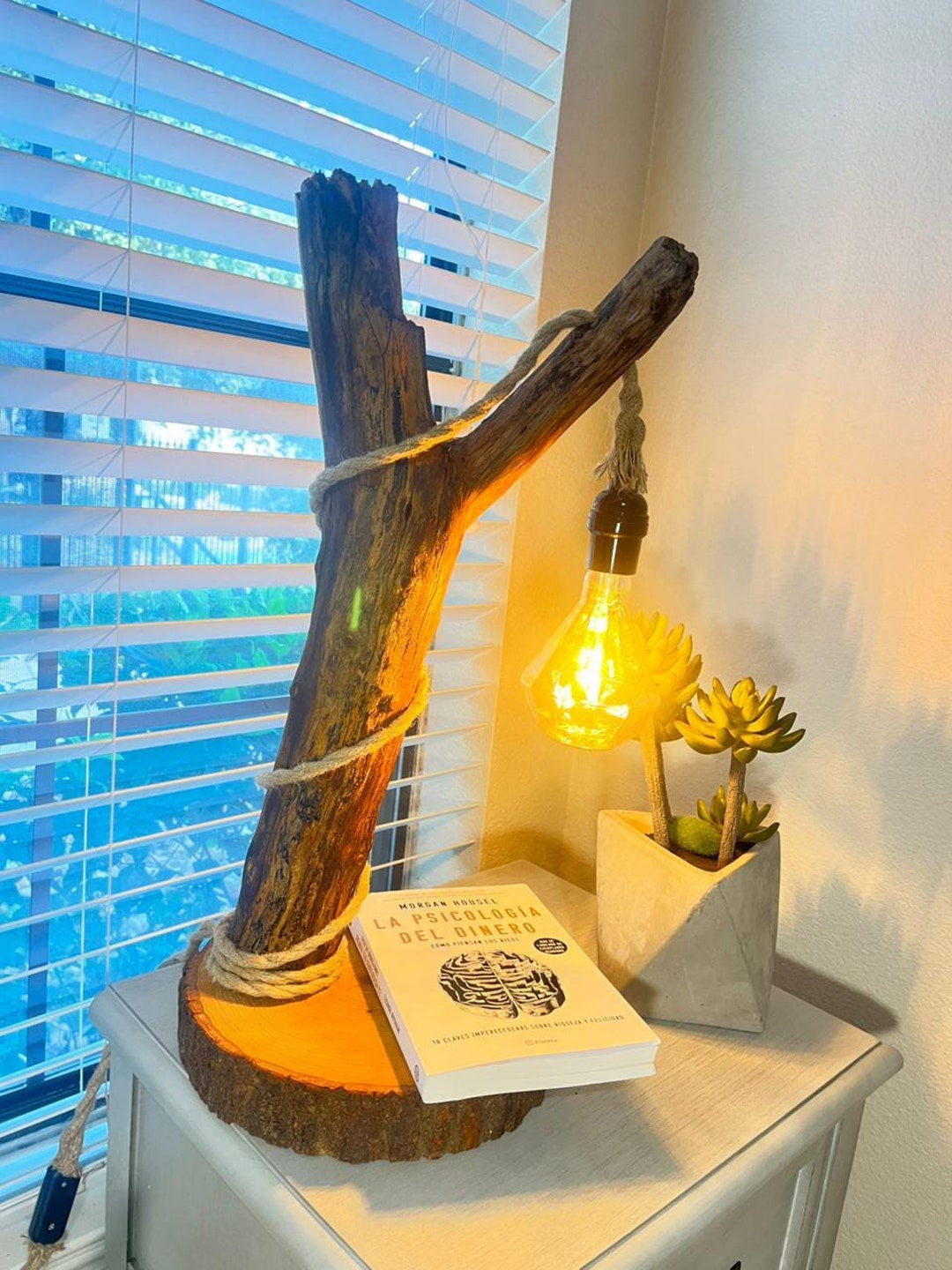 Tall Lamp Made From Washed River Wood With Braided Macramé Cord ...