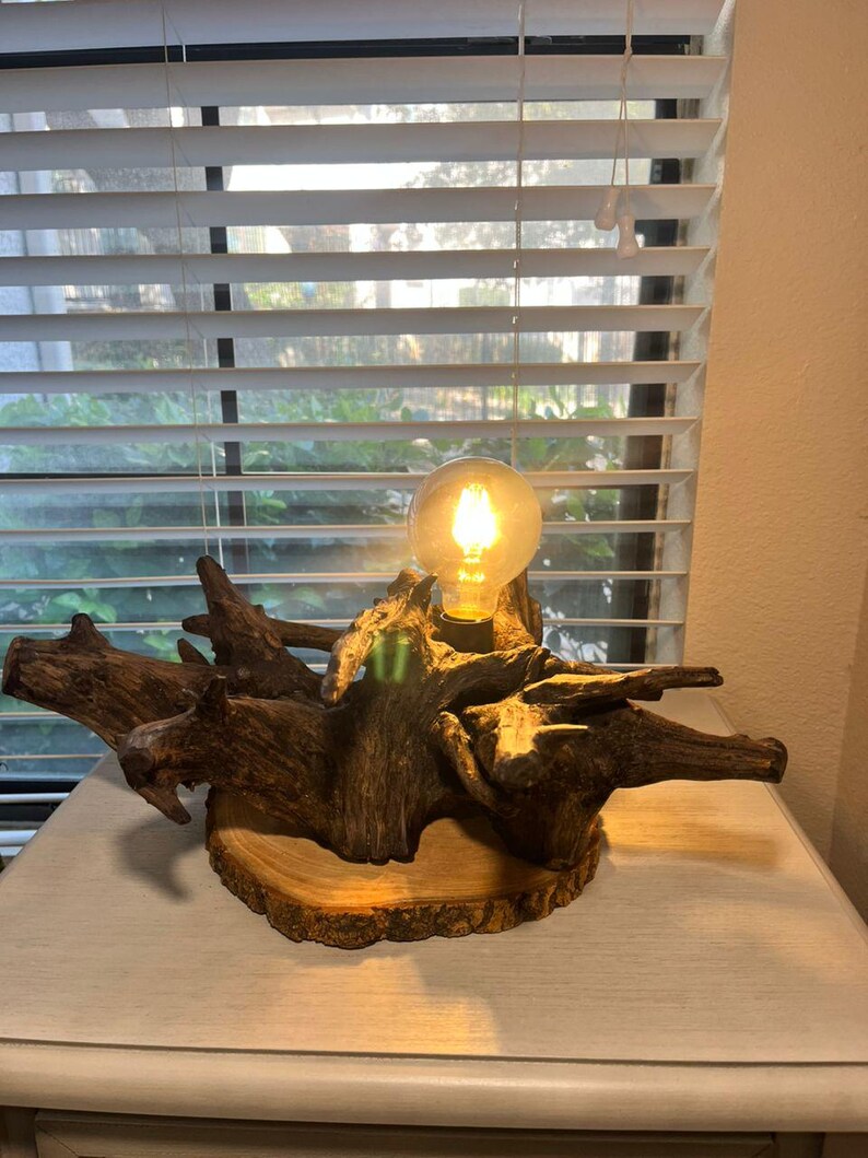 Vintage Dark Tree Trunk Root Lamp - Rustic and Natural Style - Etsy