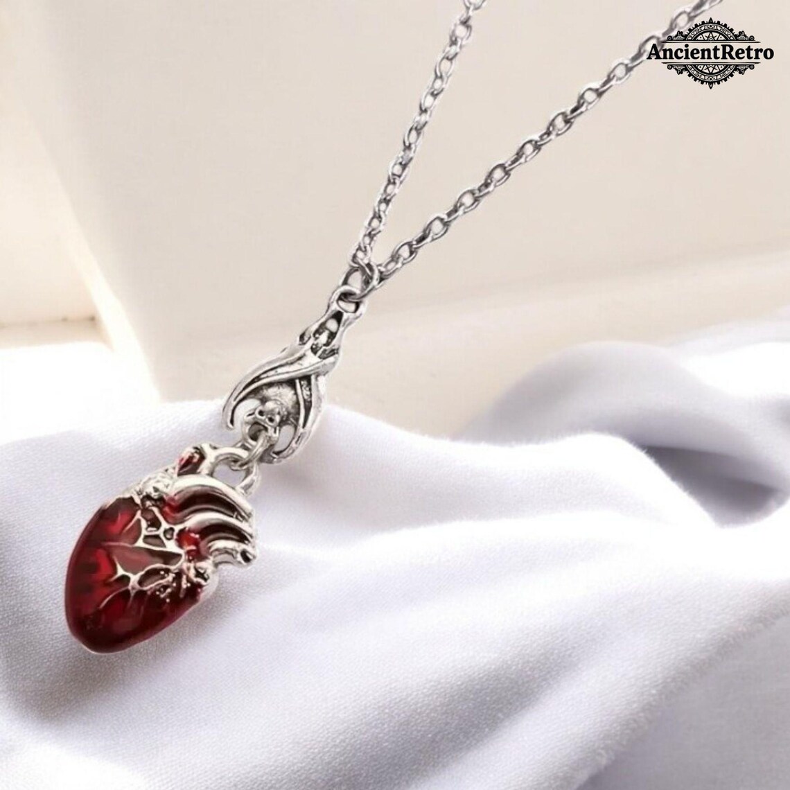 Gothic Vampire Bat Bloody Heart Necklace – Anatomical Heart Pendant ...