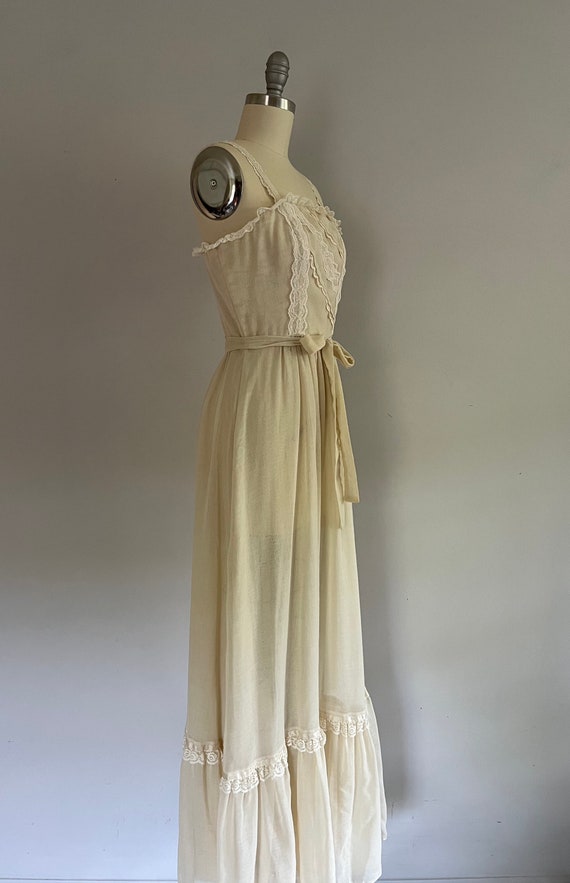 1970s Candi Jones Voile Sundress | 70s Lace Trimmed M… - Gem