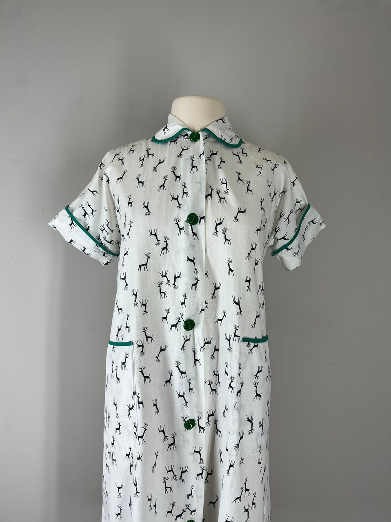 Mid Century Modern Stick Figure Reindeer Robe 1960s Cotton - Etsy