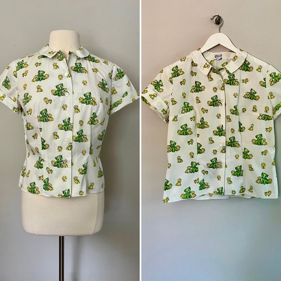 Vintage 1970s McMullen Cotton Playful Pups Blouse - Gem