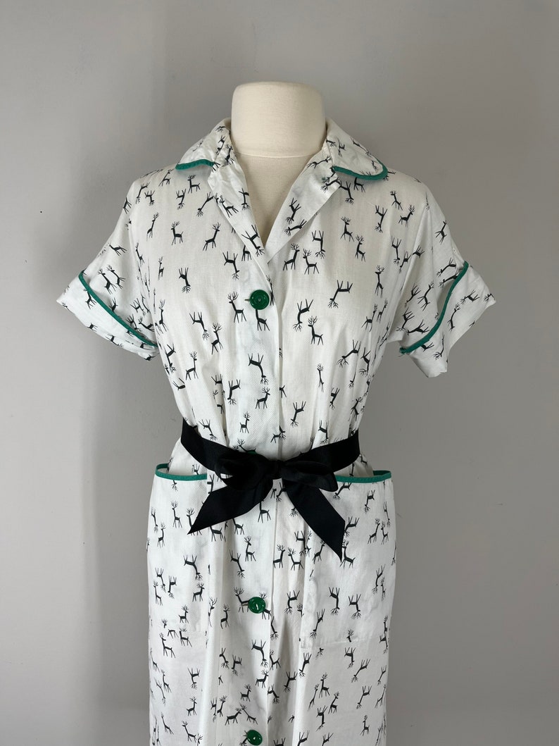 Mid Century Modern Stick Figure Reindeer Robe 1960s Cotton - Etsy