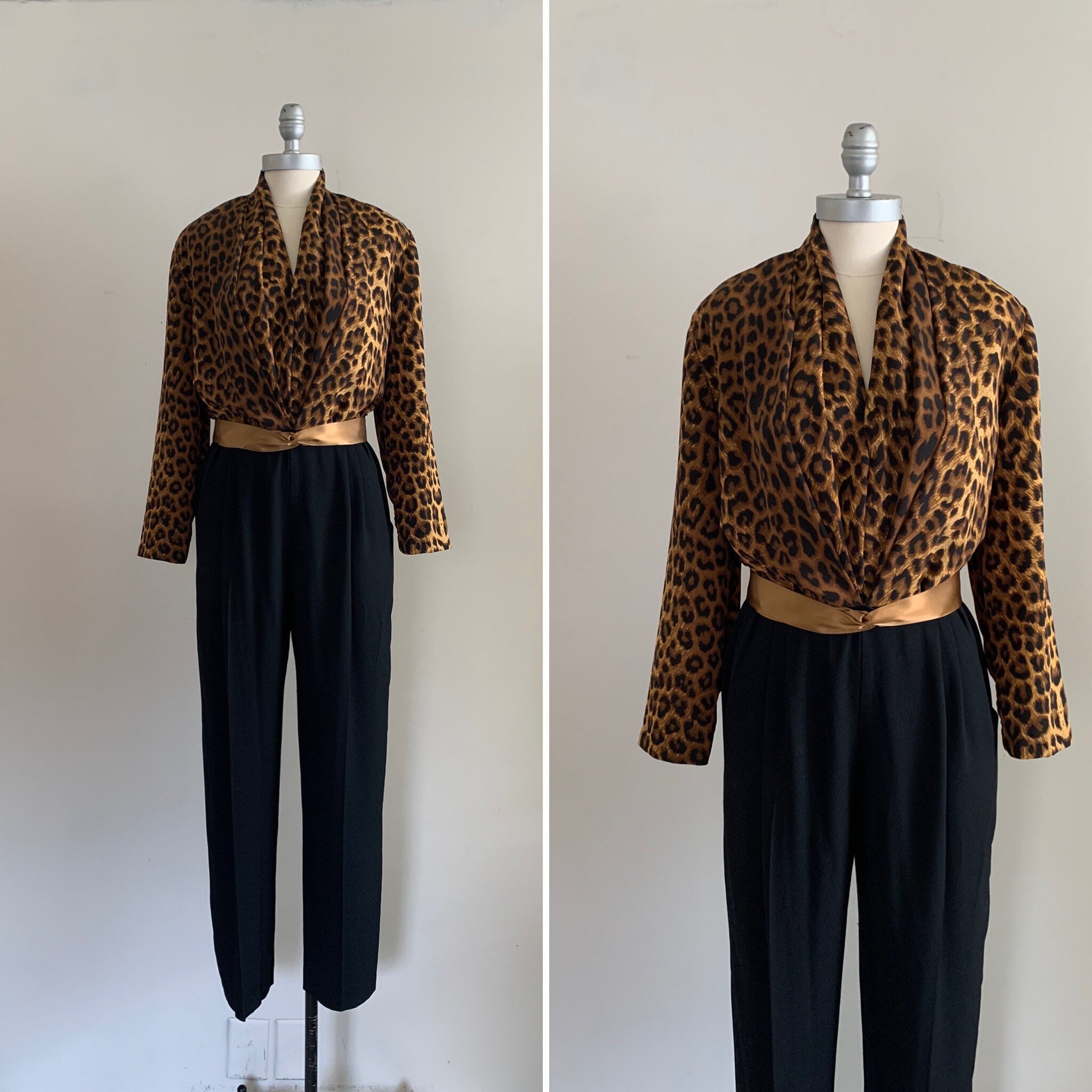 1990s Leopard Print Jumpsuit / 90s High Waist Pleated Jumpsuit | Etsy