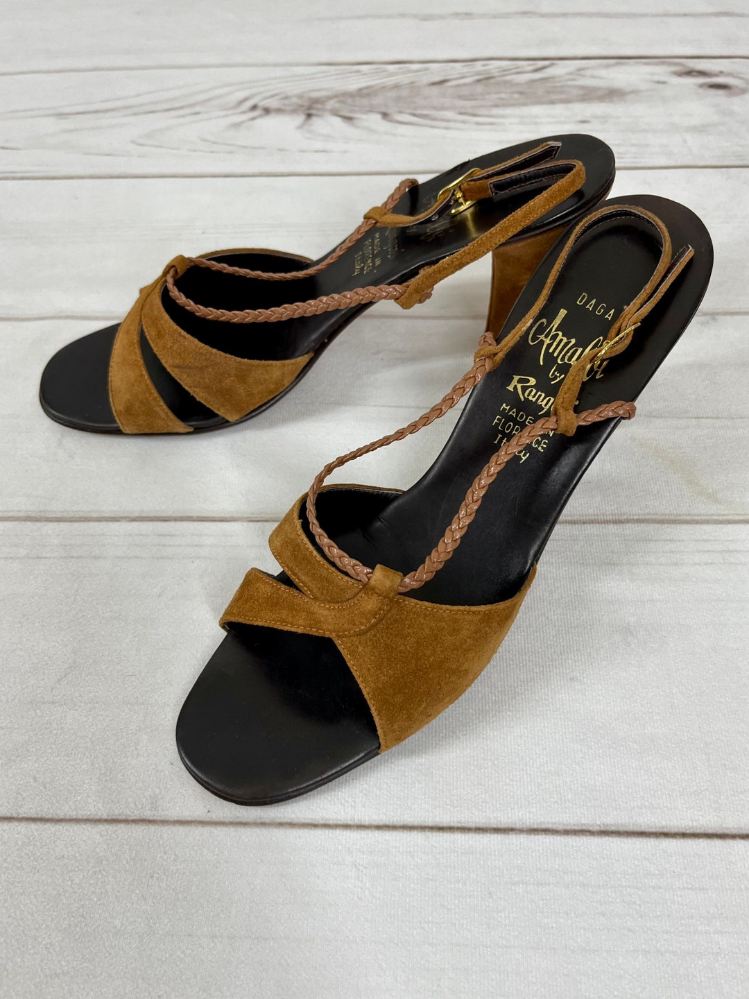 1980s Suede and Woven Leather Slingback Sandals / Amalfi by - Etsy