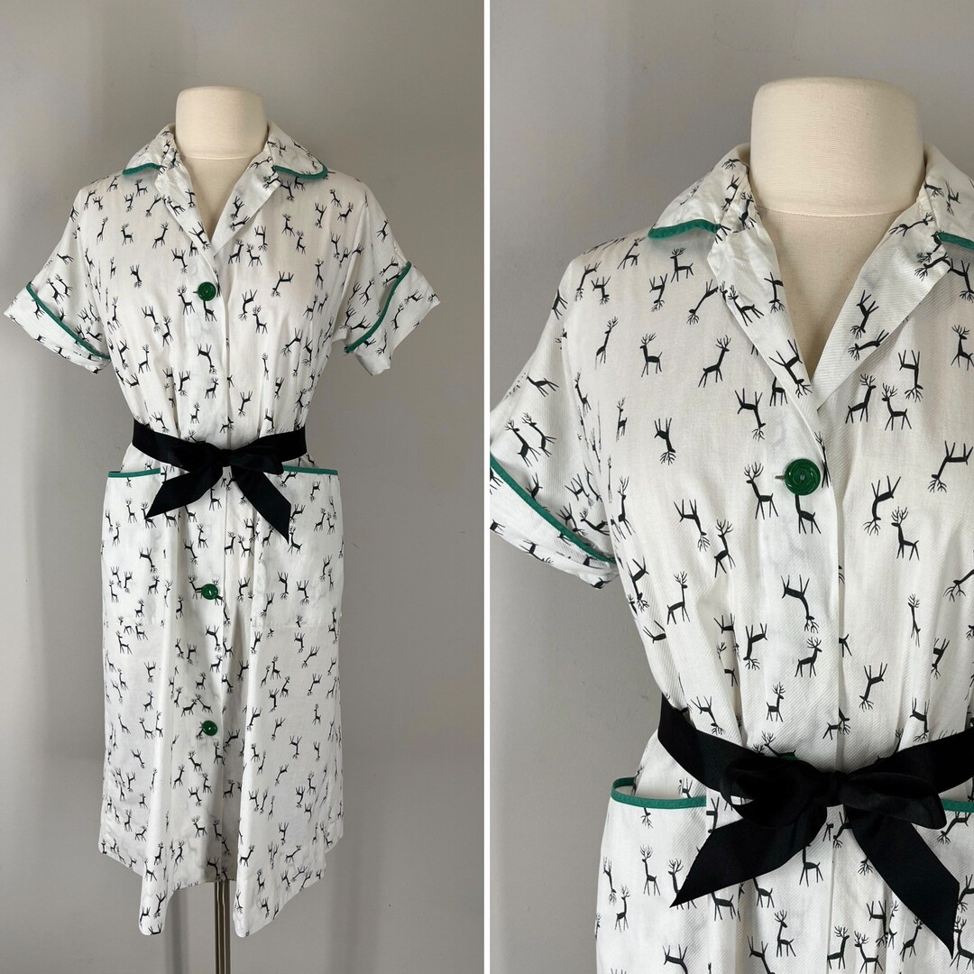 Mid Century Modern Stick Figure Reindeer Robe 1960s Cotton Housecoat - Etsy