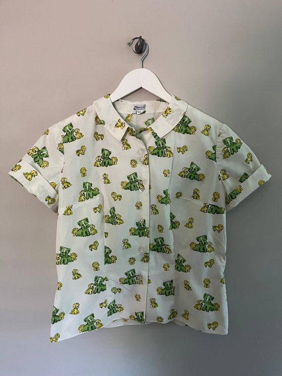 Vintage 1970s McMullen Cotton Playful Pups Blouse - Gem