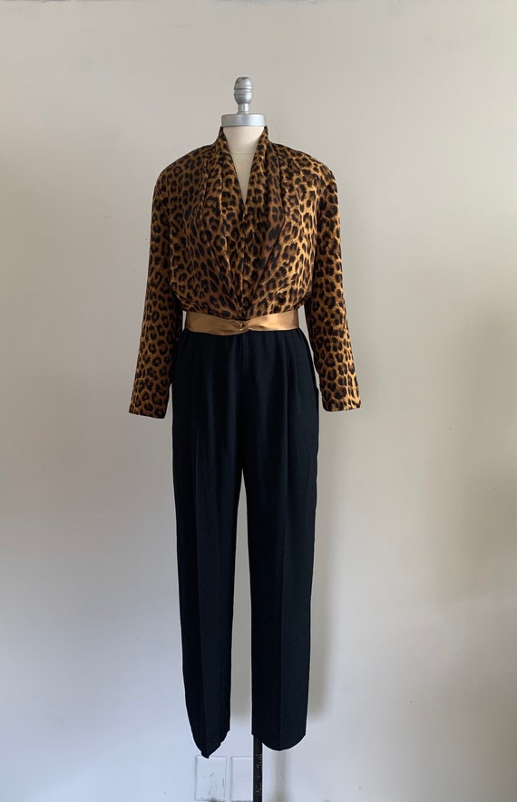 1990s Leopard Print Jumpsuit / 90s High Waist Pleated… - Gem