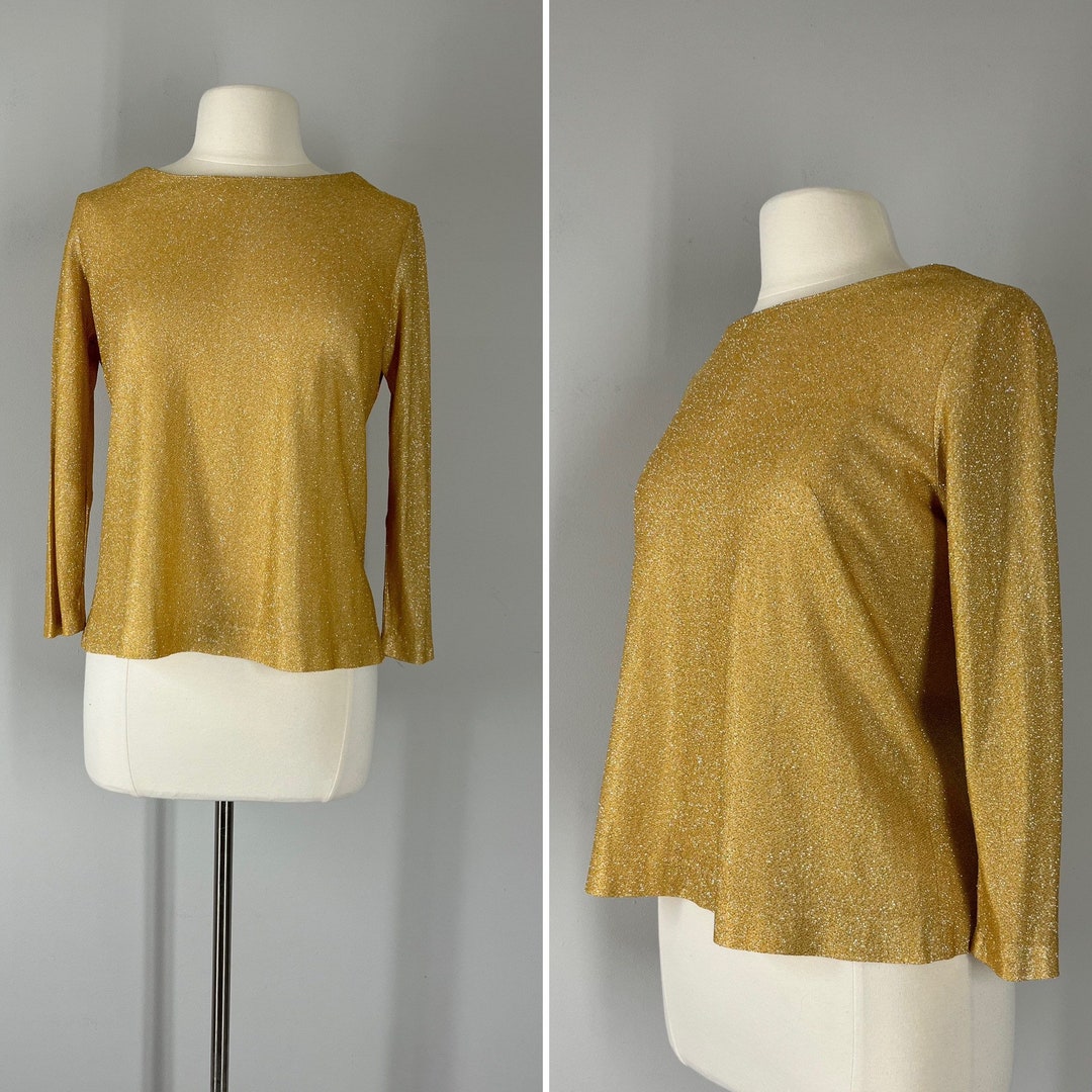 1960s Lame Tee Top 60s Gold Lame Top - Etsy