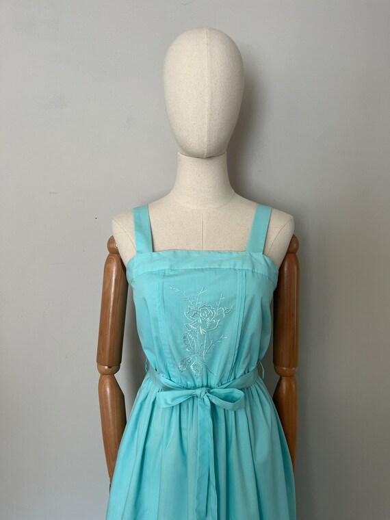 1970s 80s Robins Egg Blue Embroidered Sundress Gem