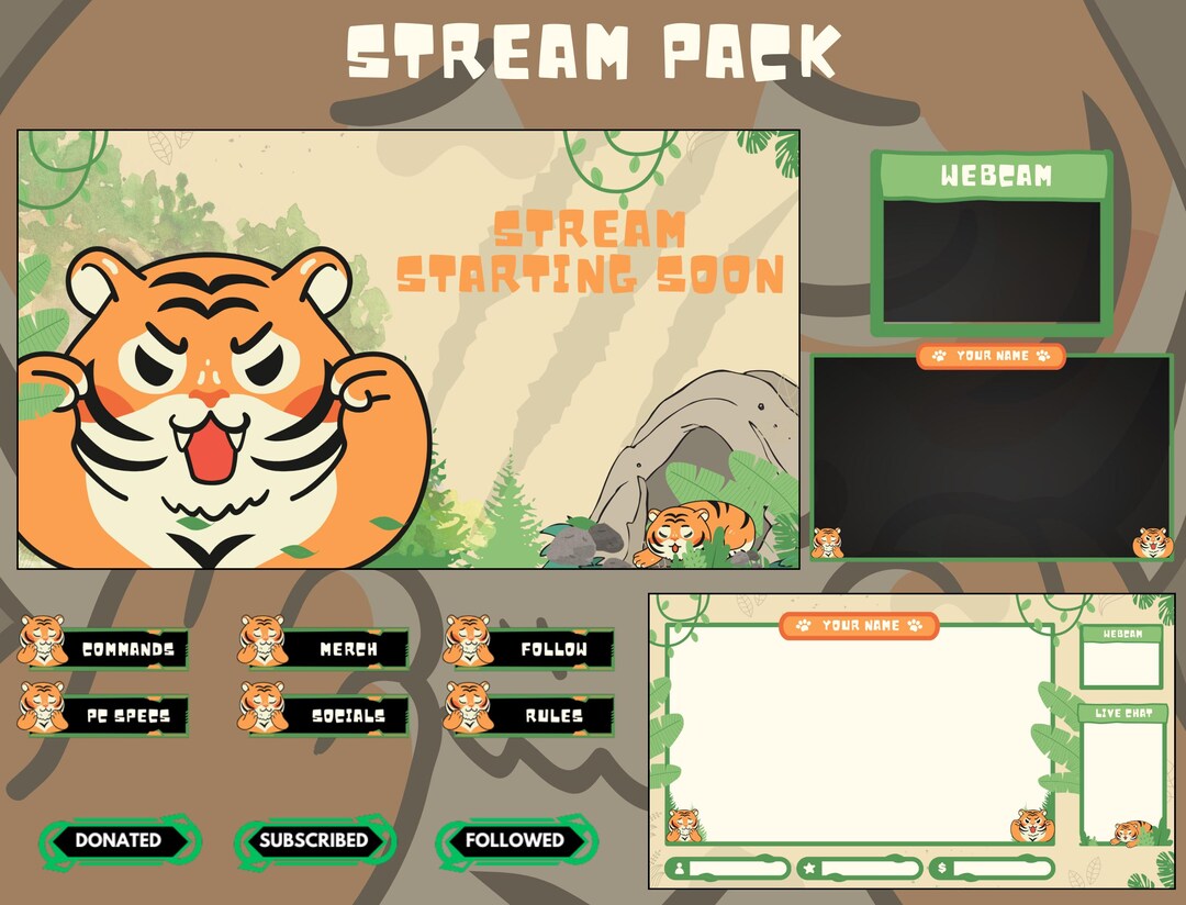 Twitch Stream Screens | Tiger Overlay Pack | Twitch Animated Jungle ...