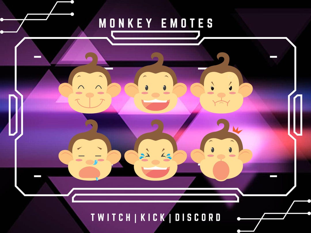 6 Monkey Emotes Bundle | Twitch, Discord, and Kick | Cute Animal Facial ...