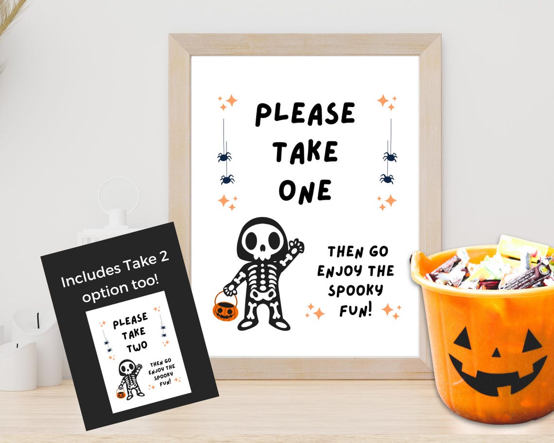 Printable Halloween Candy Bowl Sign, Please Take One Sign, Trick or ...