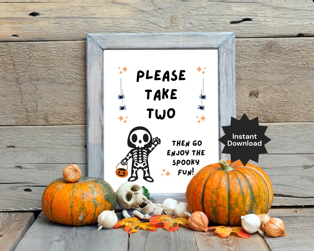 Halloween Candy Bowl Sign: Skeleton Trick or Treater - Please Take One ...