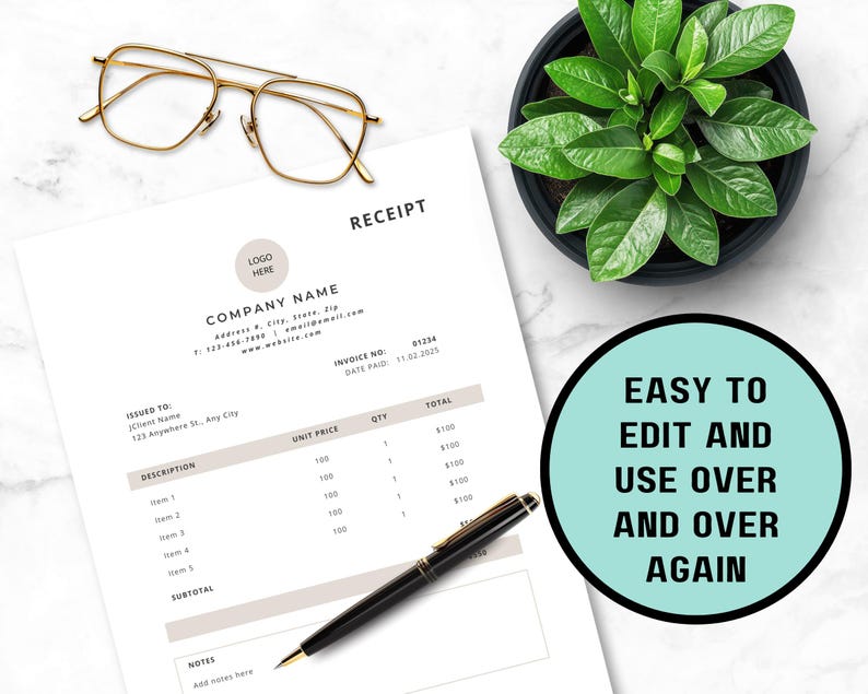 Editable Invoice Receipt Template: Modern Simple Design (digital ...