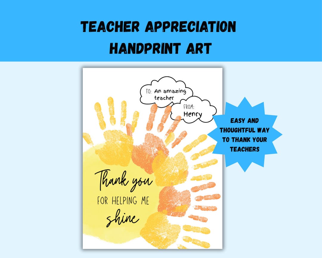 Teacher Appreciation Handprint Art: Unique Thank You Gift (PDF Instant ...