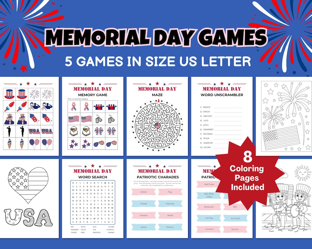 Memorial Day Games Bundle, Memorial Day Craft, Memorial Day Activities ...