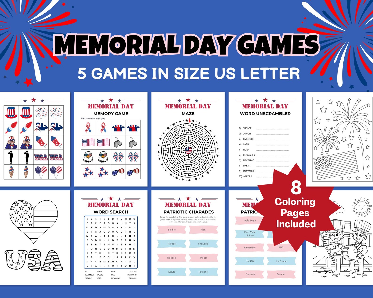 Memorial Day Games Bundle, Memorial Day Craft, Memorial Day Activities ...