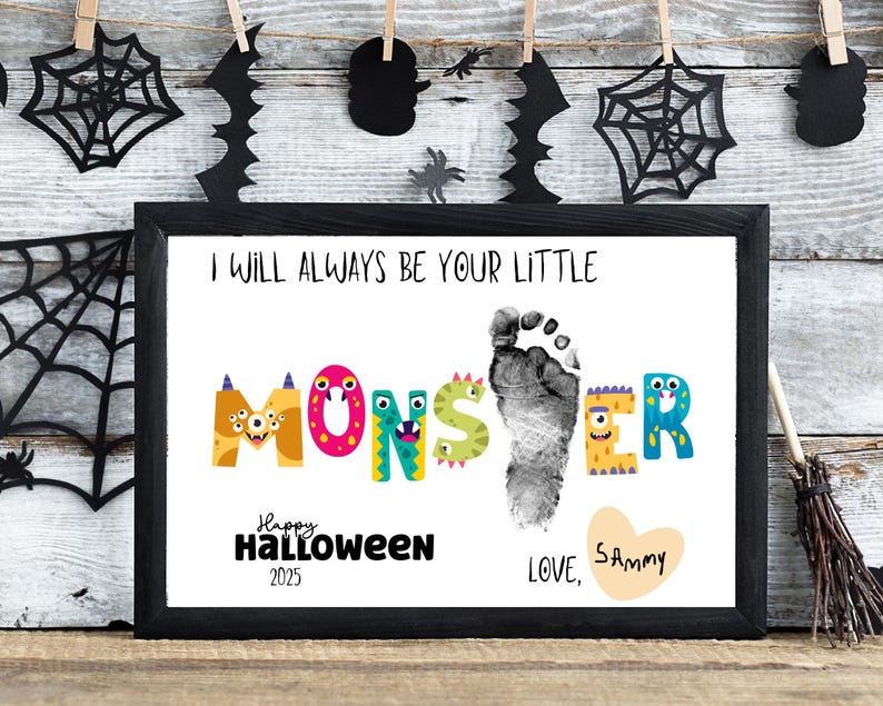 Halloween Footprint Craft: "little Monster" Keepsake (PDF Download) - Etsy