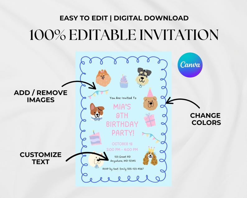Printable Puppy Adoption Party Kit | Editable Invitation, Activity ...