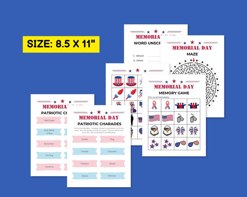 Memorial Day Games Bundle, Memorial Day Craft, Memorial Day Activities ...