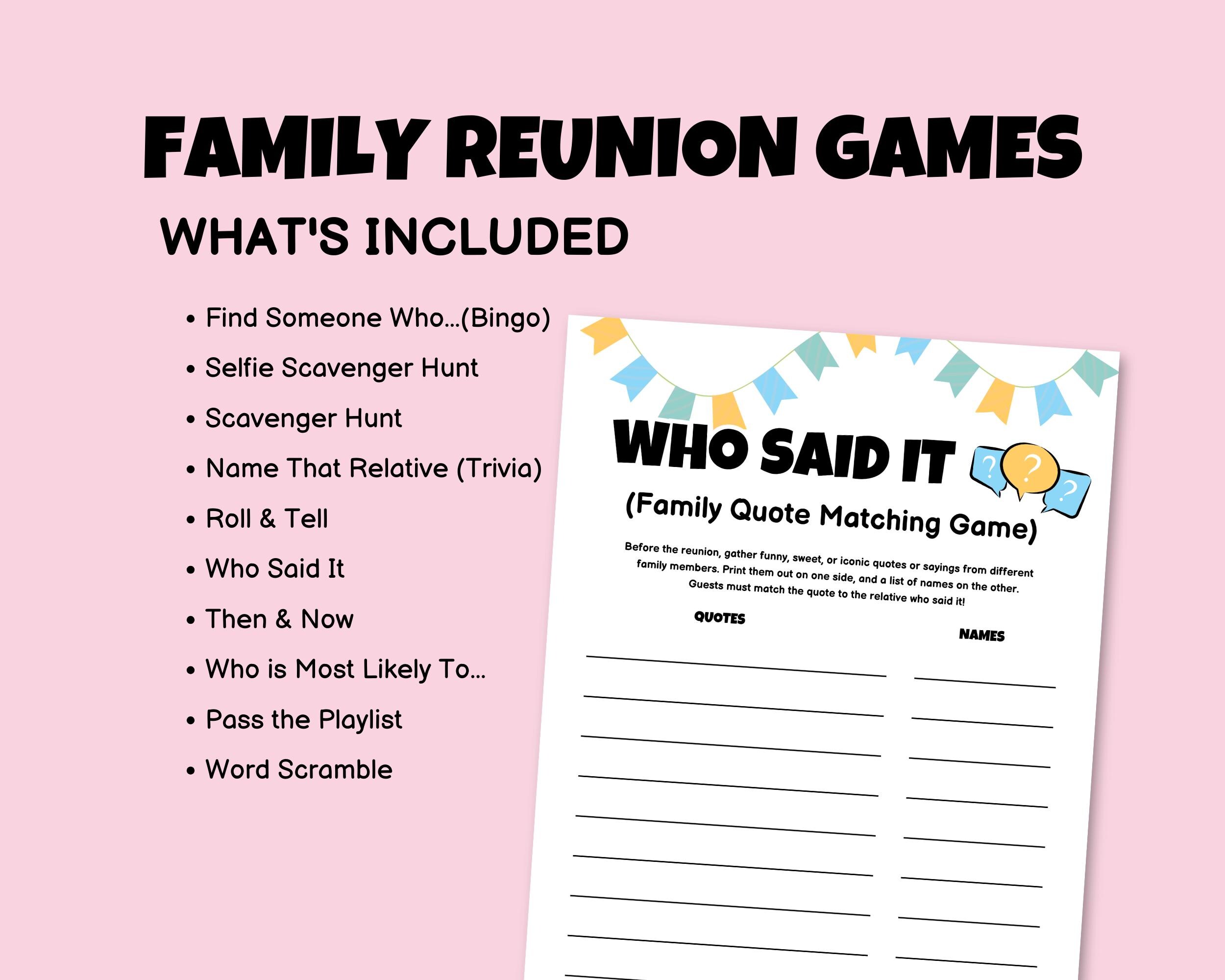 Family Reunion Games Bundle: 10 Printable Activities (instant Download ...