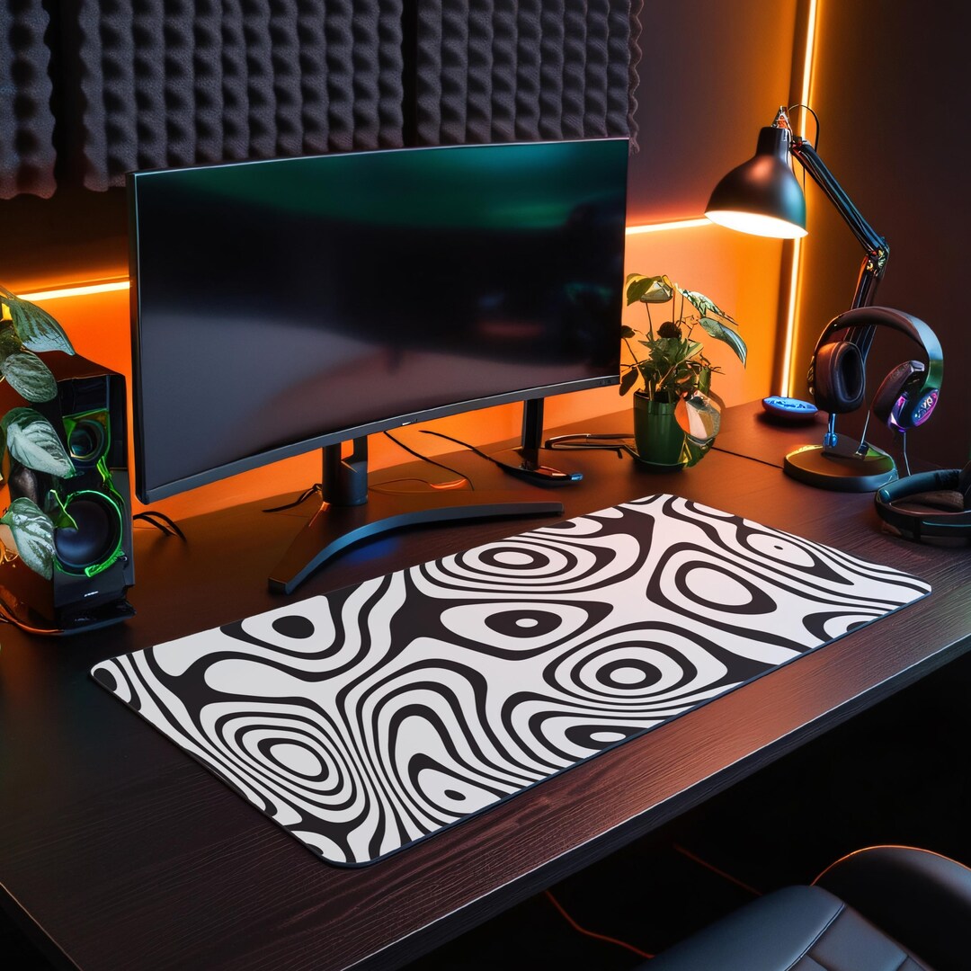 Abstract Black and White Gaming Mousepad: Sleek Desk Mat - Etsy