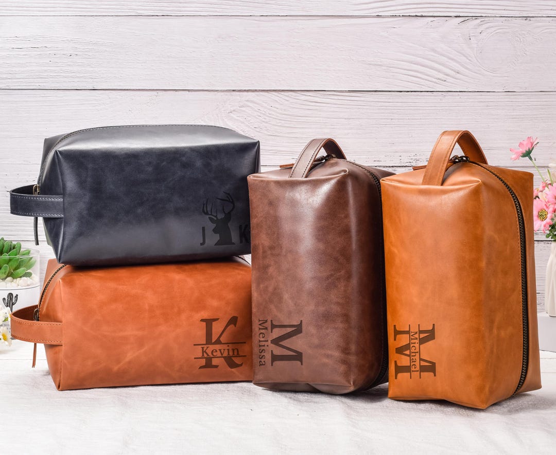 Personalized Leather Dopp Kit: Engraved Toiletry Bag, Groomsmen Gift - Etsy
