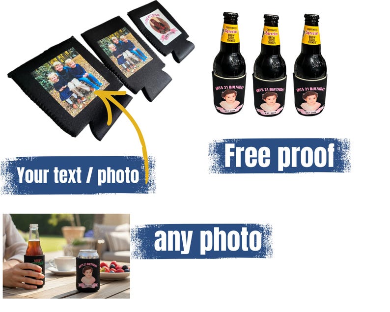 Personalized Neoprene Can Cooler Custom Photo Birthday Beer Sleeve ...