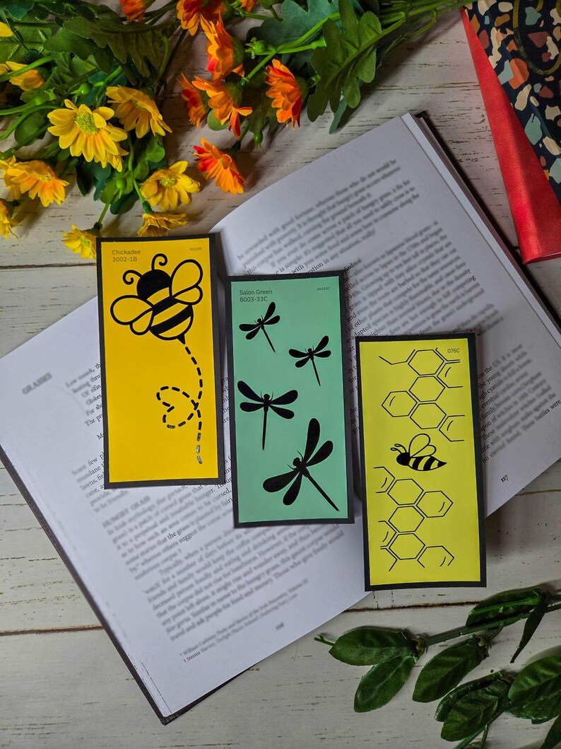 Handmade Colorful Pollinator Bookmark (busy Bee, Dragonflies, Heart Bee ...
