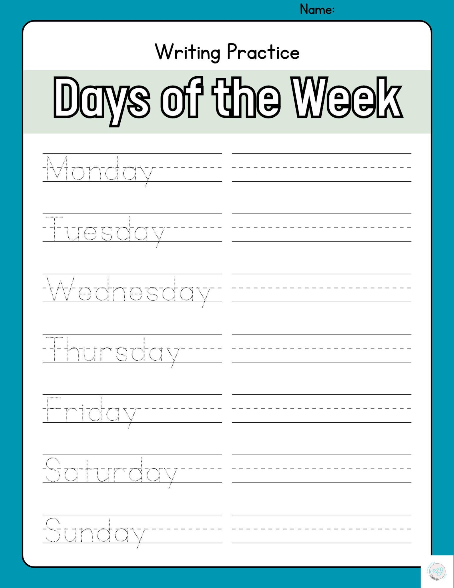 Days of the Week Handwriting - Etsy