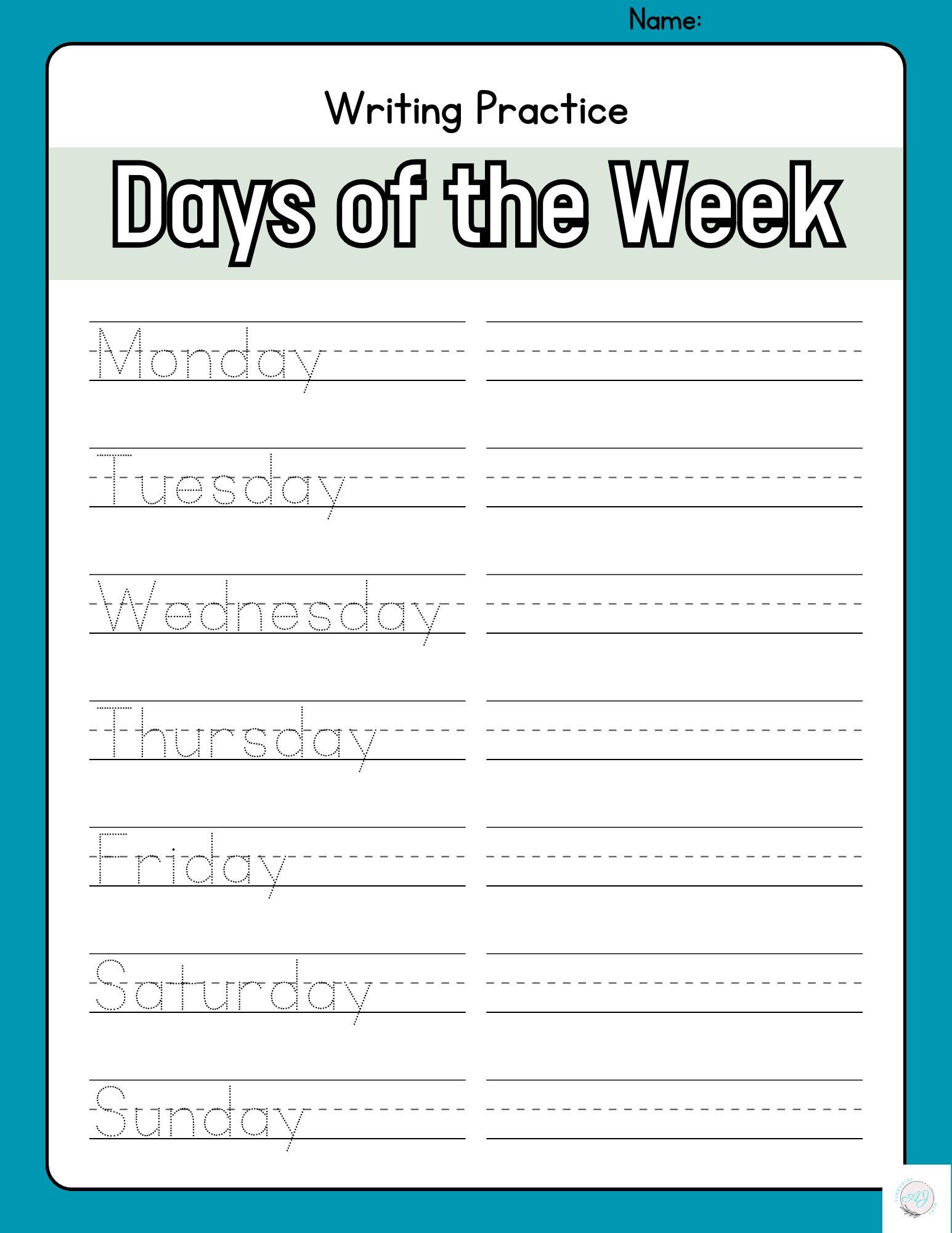 Days of the Week Handwriting - Etsy