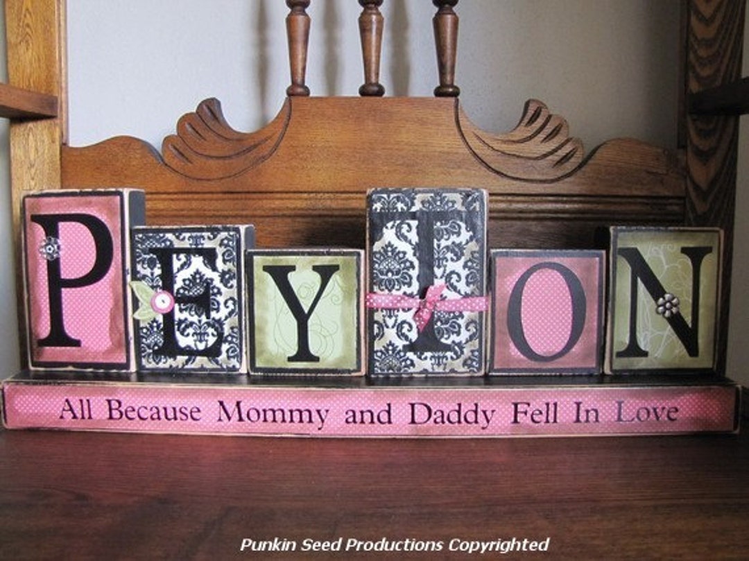 Girl's Personalized and Customized Name Word Blocks, Baby Shower Gift ...