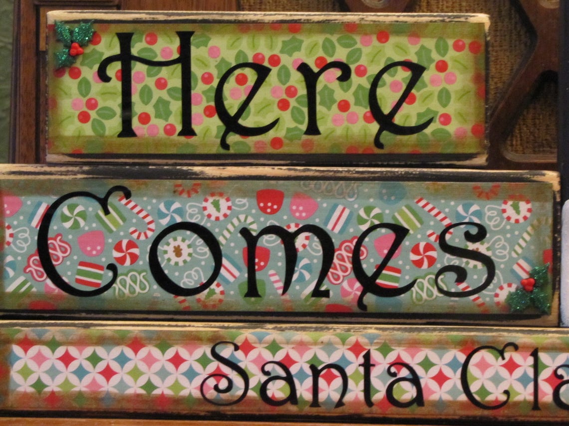 Christmas Decor, Christmas Sign, Santa Sign, Winter Decor, Word Blocks ...