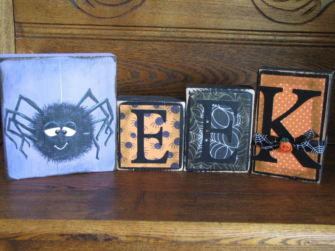 Eek Spider Halloween Decor Word Blocks Sign - Etsy