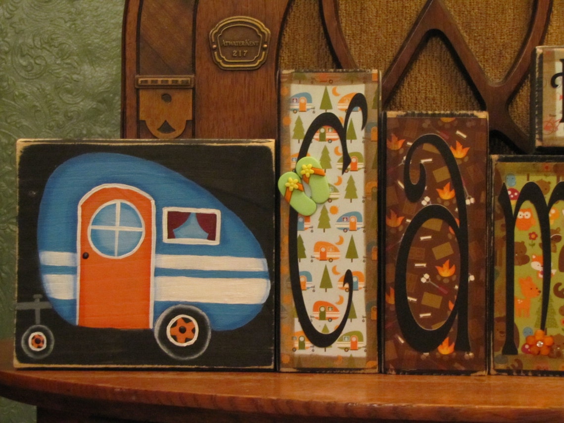 Camping Sign Summer Decor Summer Sign Happy Camper Word - Etsy