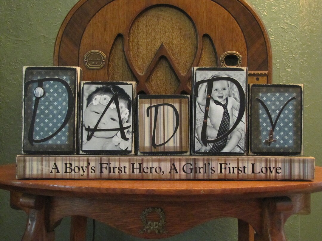 Daddy Photo Block, Customized Daddy Sign Word Blocks With Pictures, Dad ...