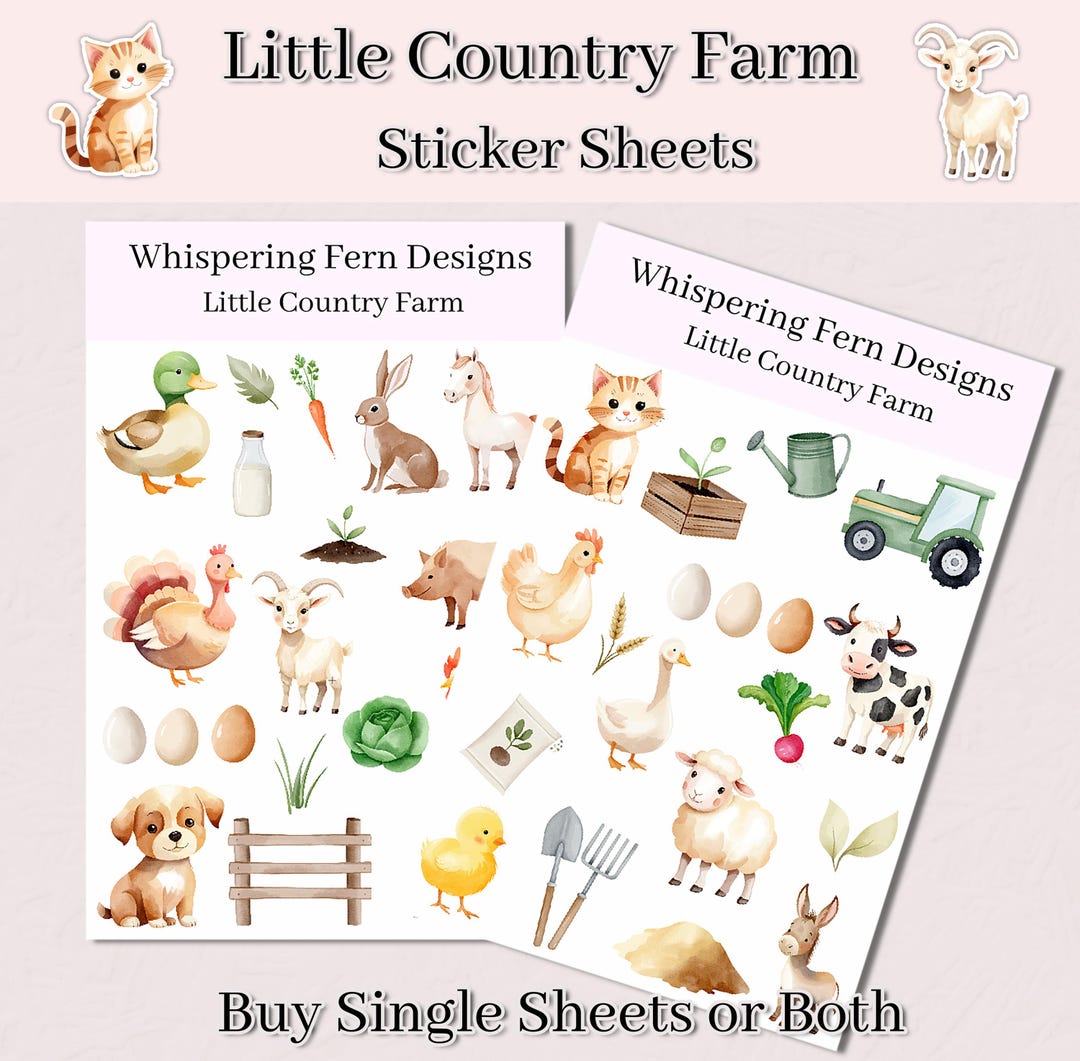 Little Country Life Sticker Sheets | Watercolor Farm Stickers | Farm ...