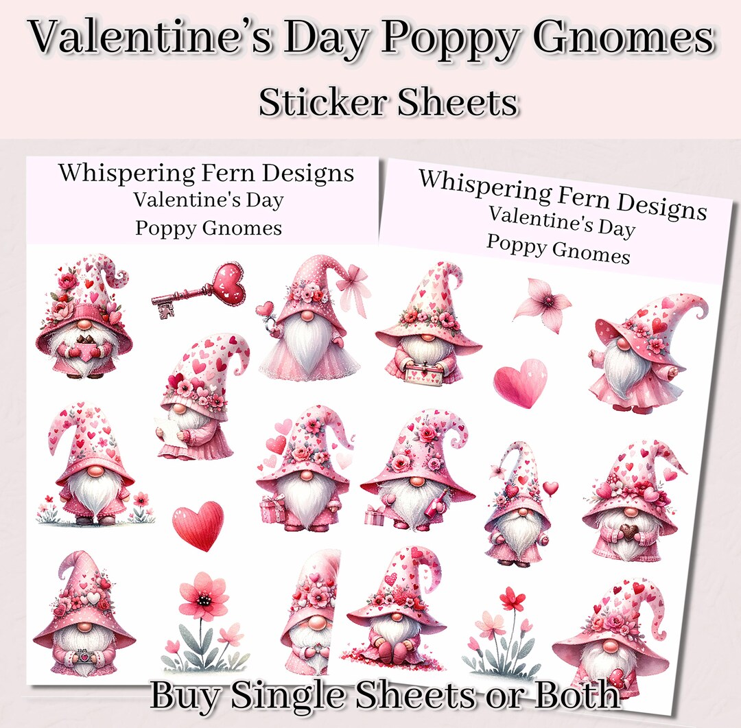 Valentine’s Day Poppy Gnomes Sticker Sheets • Cute Love Gnome Stickers ...