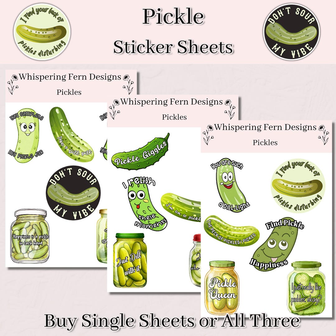Funny Pickle Sticker Sheet | Foodie Planner, Journal Stickers - Etsy