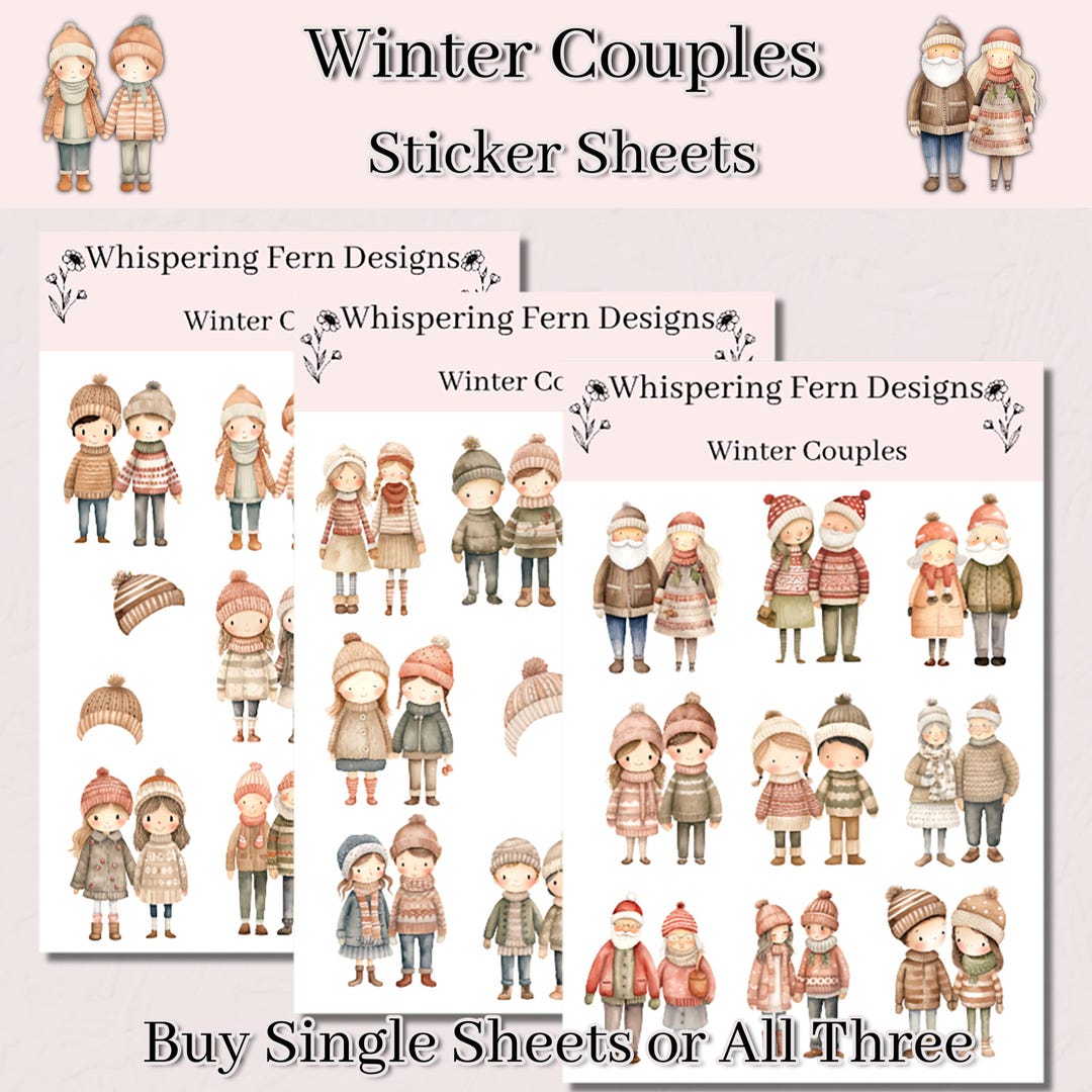 Winter Couples Sticker Sheets - Holiday Stickers for Planners and ...