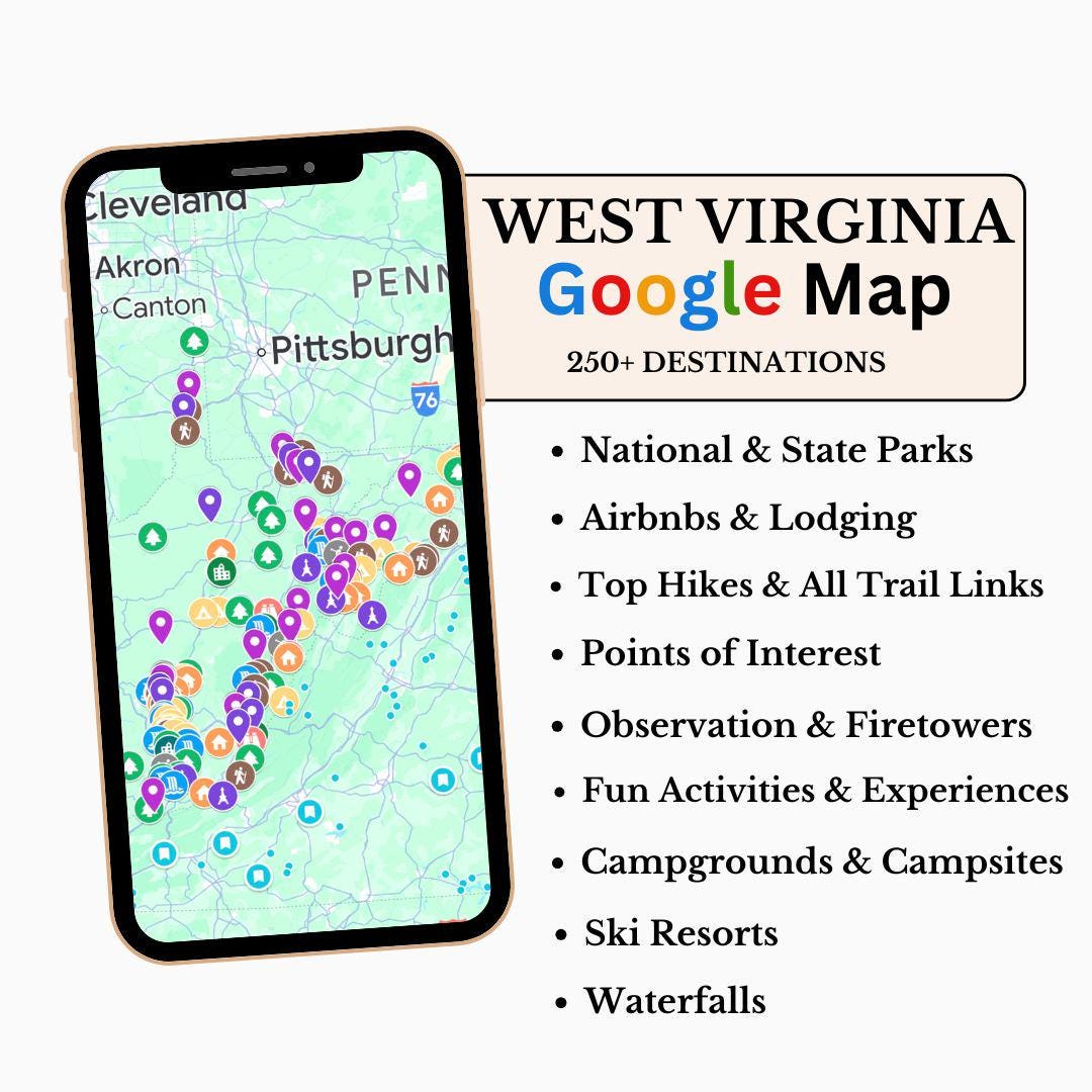 West Virginia Google Map I 250+ Locations - Etsy