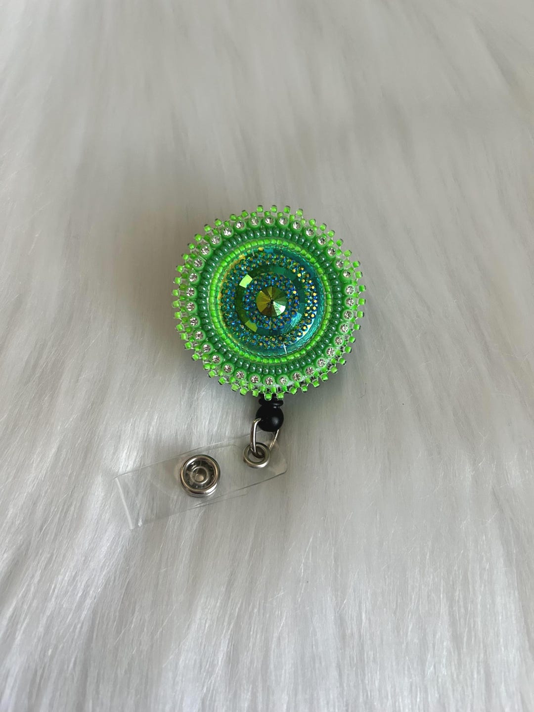 Green Badge Reel, Handmade Beaded Badge Reel, Cute Badge Holder - Etsy