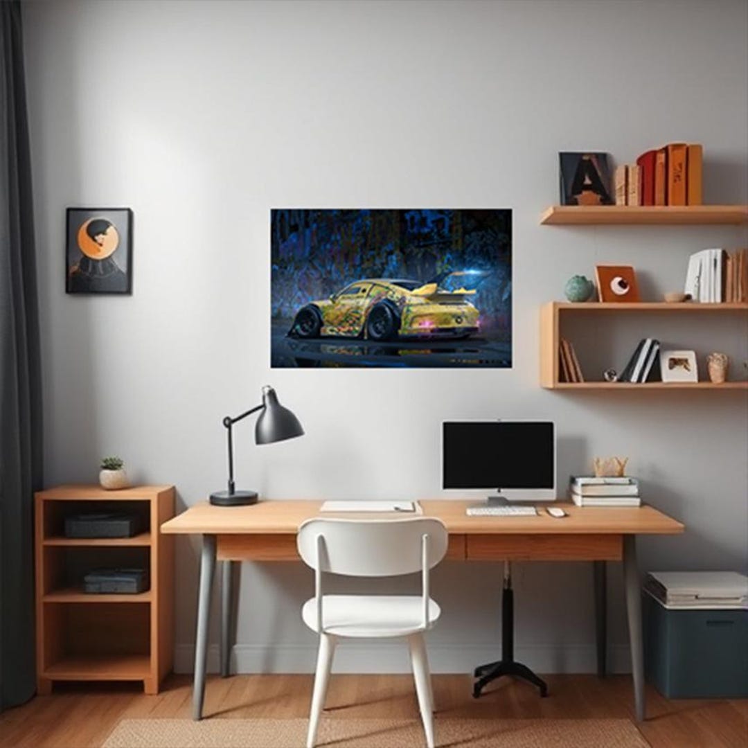 Porsche Wall Sticker 3D Wall Art Sport Car Decal Kids Room Decor Self ...