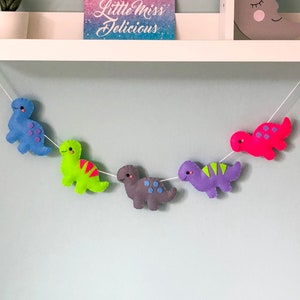 Colourful Dinosaur Garland, Felt Dino Bunting, Cute Felt Wall Hanging ...