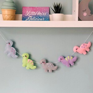 Pastel Dinosaur Garland, Felt Dino Bunting, Cute Felt Wall Hanging ...