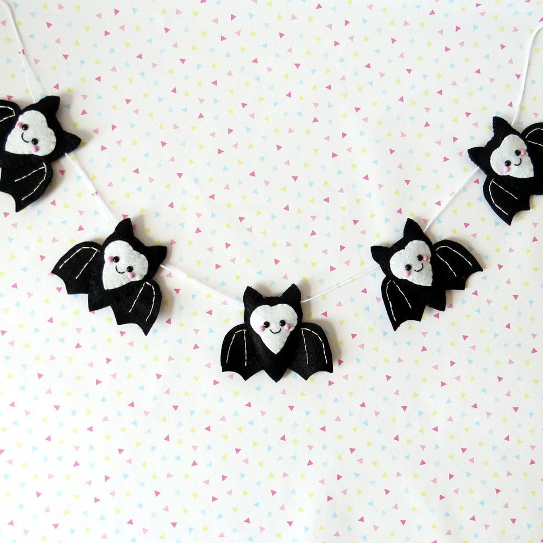 Black Bat Garland, Cute Halloween Bunting, Felt Halloween Decoration ...