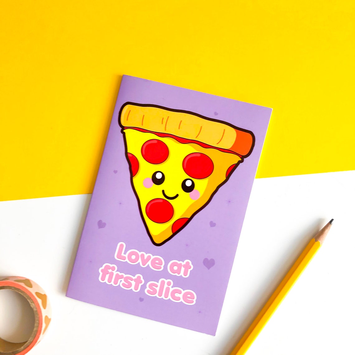 Pizza Love Card Cute Food Illustration Cute Valentine's | Etsy