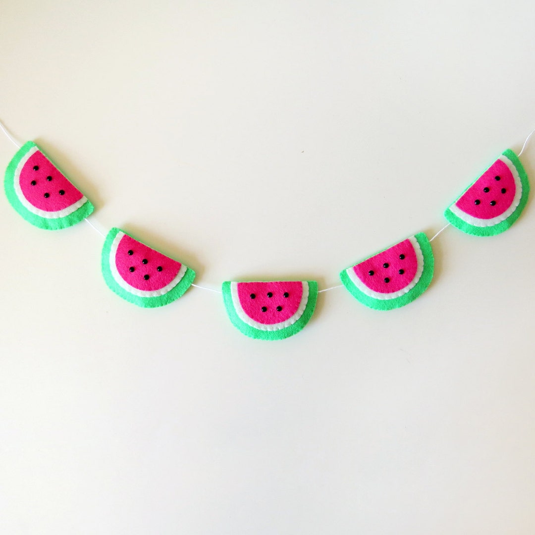 Pink Watermelon Garland, Felt Summer Bunting, Cute Fruit Wall Hanging ...