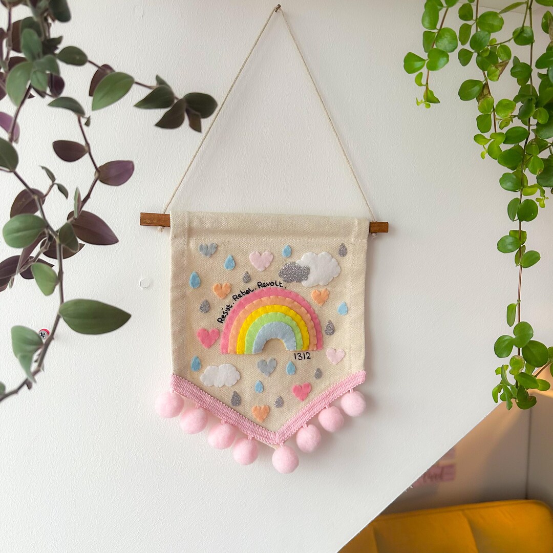 RESIST REBEL REVOLT Pennant Flag | Cute Lgtbq+ Activism Wall Hanging ...